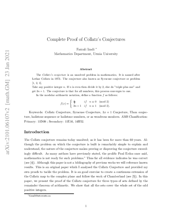 (PDF) Complete Proof of the Collatz Conjecture