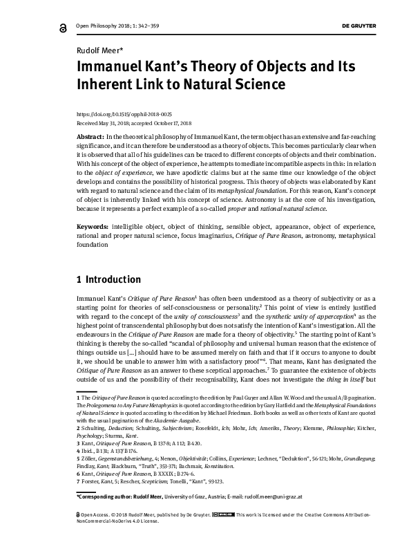 (PDF) Immanuel Kant’s Theory of Objects and Its Inherent Link to ...