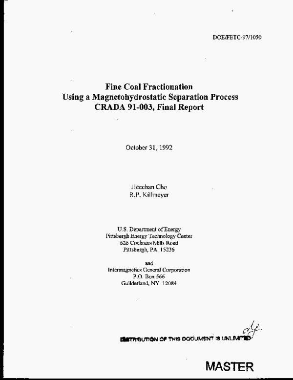 (PDF) Fine coal fractionation using a magnetohydrostatic separation ...