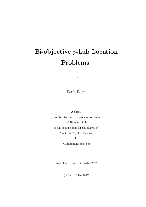 (PDF) Bi-objective p-hub Location Problems by Fatih Bilen