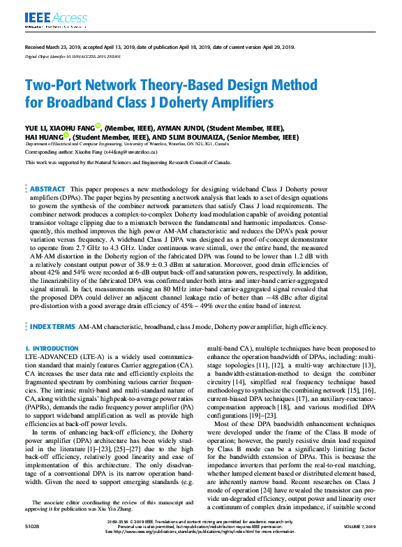 (PDF) Two-Port Network Theory-Based Design Method for Broadband Class J ...