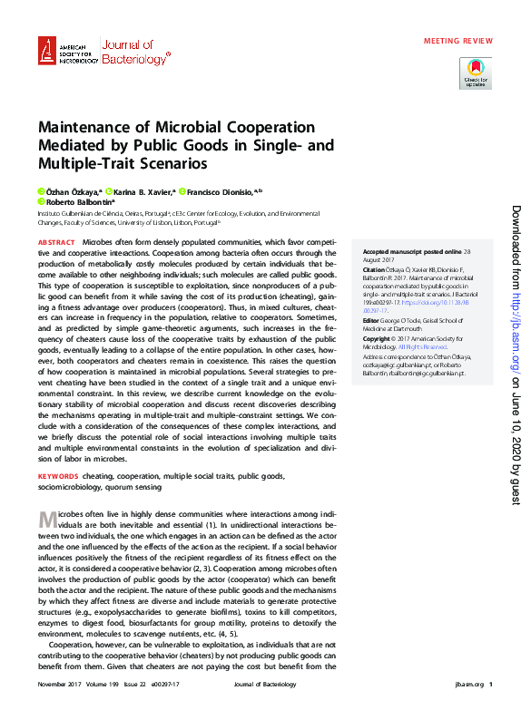 (PDF) Maintenance of microbial cooperation mediated by public goods in ...