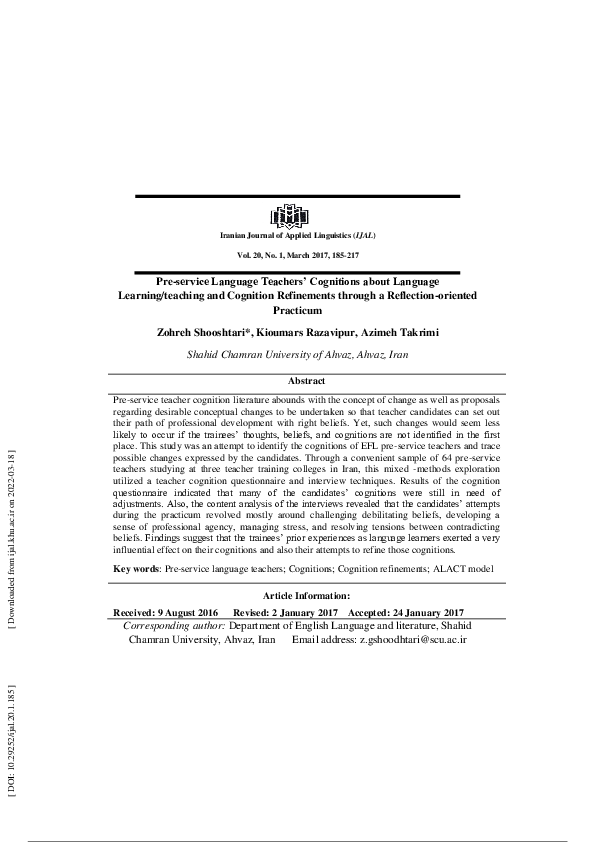 (PDF) Pre-service Language Teachers’ Cognitions about Language Learning ...