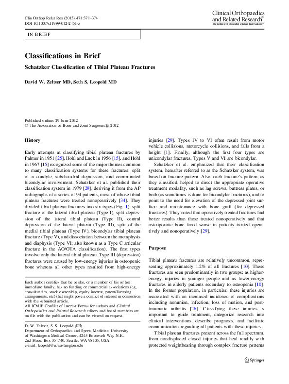 (PDF) Classifications in Brief: Schatzker Classification of Tibial ...