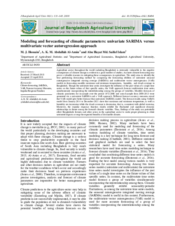 Pdf Modeling And Forecasting Of Climatic Parameters Univariate