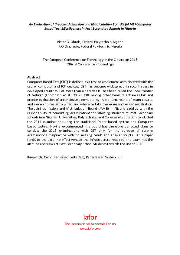 (PDF) An Evaluation of the Joint Admission and Matriculation Board’s ...