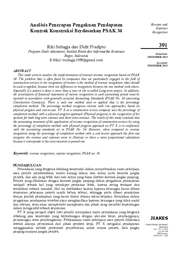 (PDF) Analisis Penerapan Pengakuan Pendapatan Kontrak Konstruksi ... (PDF) Analisis Penerapan Pengakuan Pendapatan Kontrak Konstruksi ...