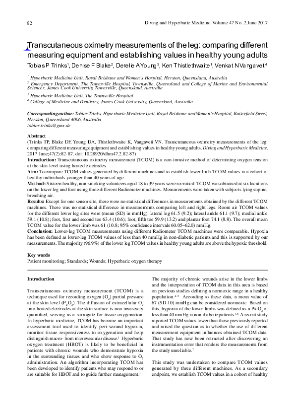 (PDF) Transcutaneous oximetry measurements of the leg: comparing ...