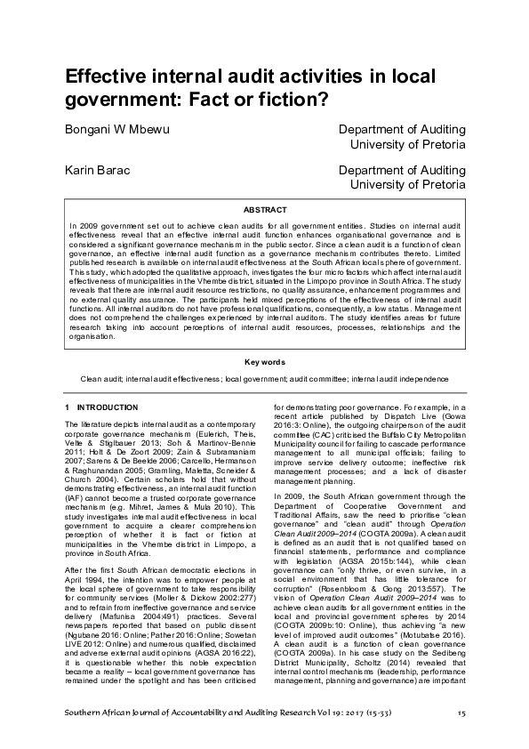 (PDF) Effective internal audit activities in local government : fact or ...