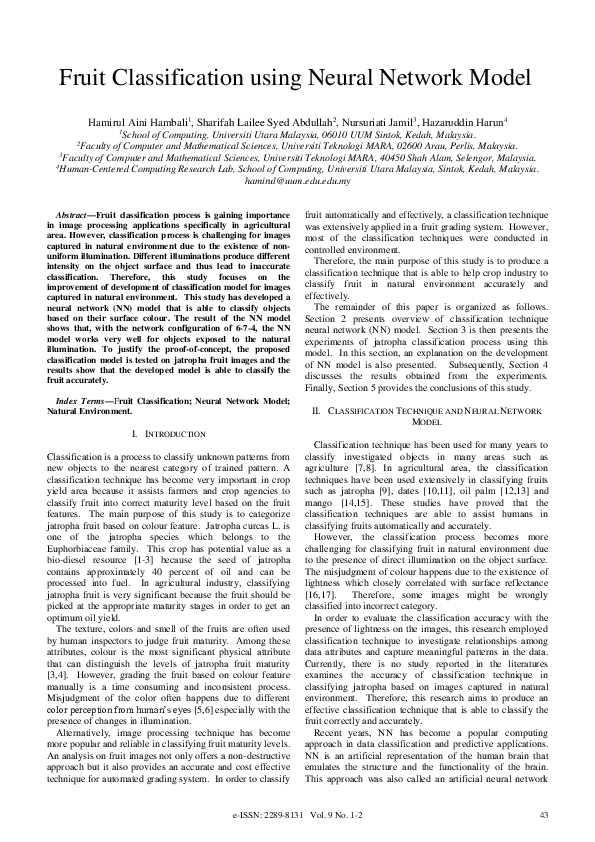 (PDF) Fruit Classification using Neural Network Model
