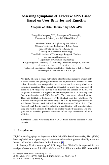 (PDF) Assessing Symptoms of Excessive SNS Usage Based on User Behavior ...