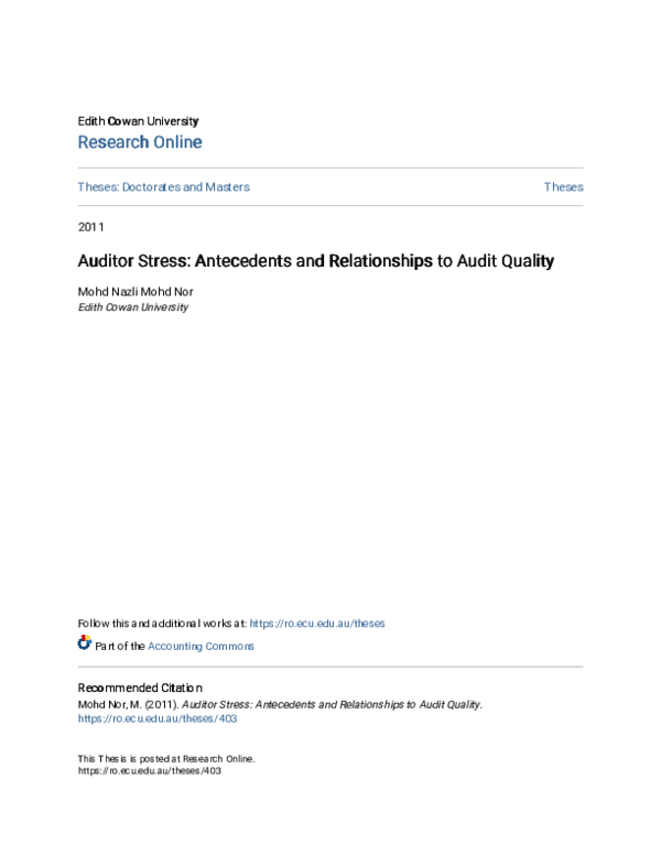 (PDF) Auditor Stress: Antecedents and Relationships to Audit Quality