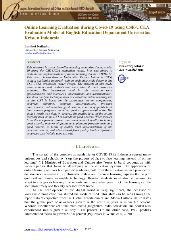 (PDF) Online Learning Evaluation during Covid-19 using CSE-UCLA ...