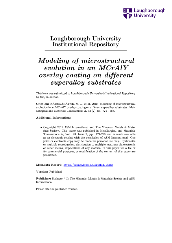 (PDF) Modeling of Microstructural Evolution in an MCrAlY Overlay ...