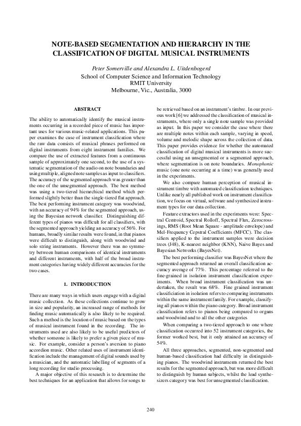 (PDF) Hierarchical Segmentation for Instrument Classification
