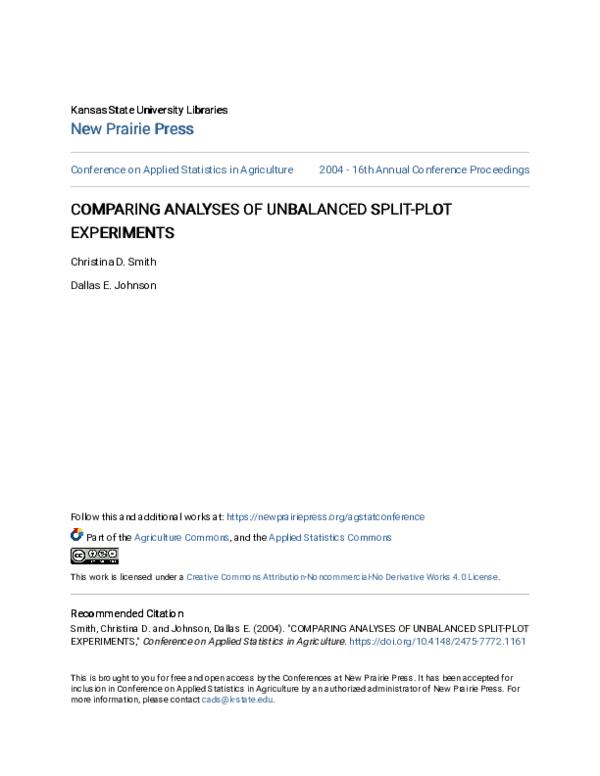 (PDF) Comparing analyses of unbalanced split-plot experiments