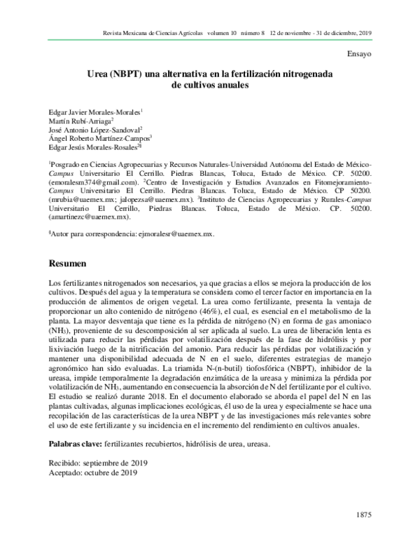 (PDF) Urea (NBPT) una alternativa en la fertilización nitrogenada de ...