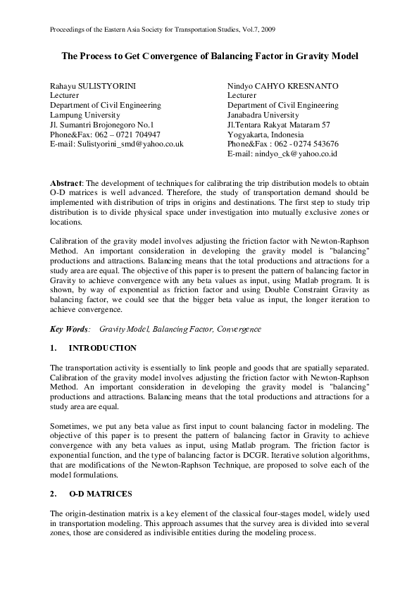 (PDF) The Process to Get Convergence of Balancing Factor in Gravity Model