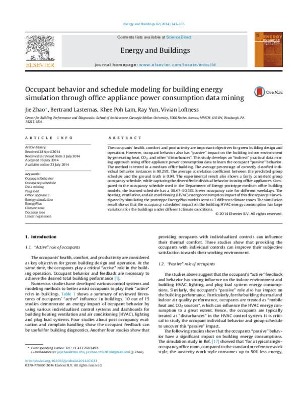 (PDF) Occupant behavior and schedule modeling for building energy simulation through office ...