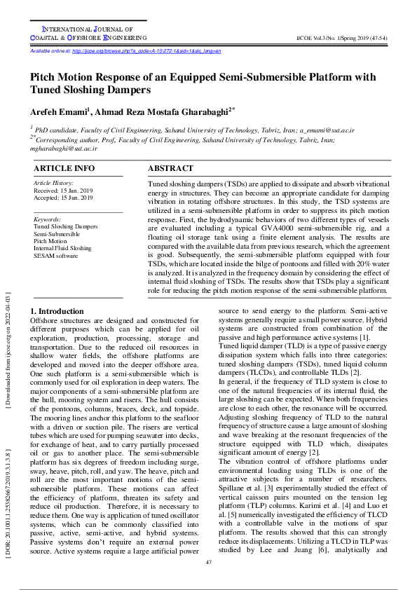 (PDF) Pitch Motion Response of an Equipped Semi-Submersible Platform ...