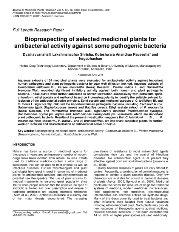 (PDF) Bioprospecting of selected medicinal plants for antibacterial activity against some ...