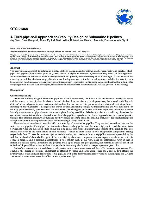 (PDF) A Fluid-pipe-soil Approach to Stability Design of Submarine Pipelines