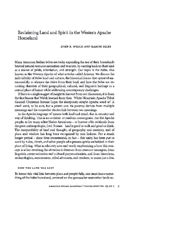 (PDF) Reclaiming Land and Spirit in the Western Apache Homeland
