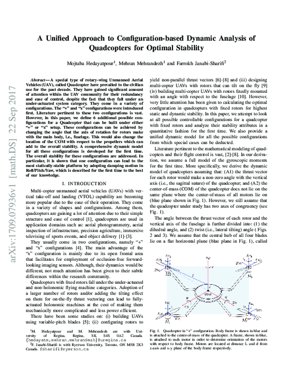 (PDF) A unified approach to configuration-based dynamic analysis of quadcopters for optimal ...