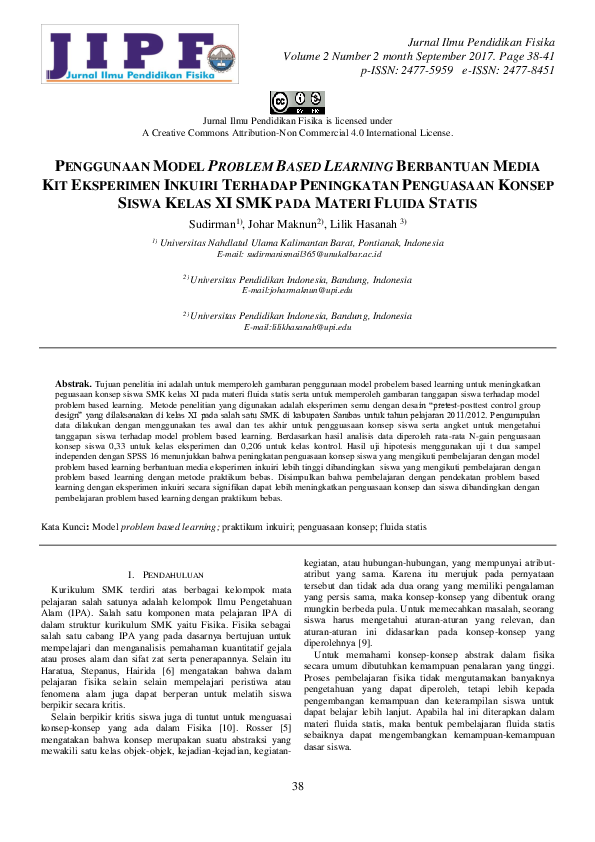 (PDF) Penggunaan Model Problem Based Learning Berbantuan Media Kit Eksperimen Inkuiri Terhadap ...