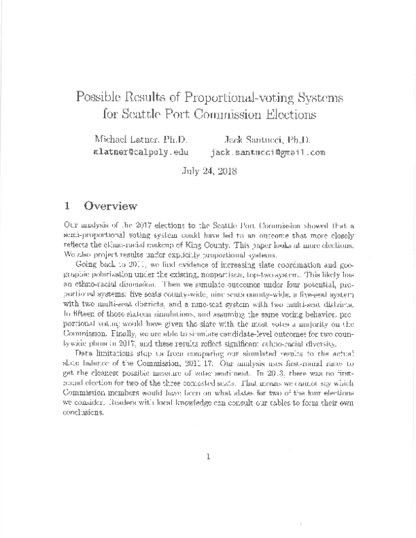 (PDF) Possible Results of Proportional-voting Systems for Seattle Port ...