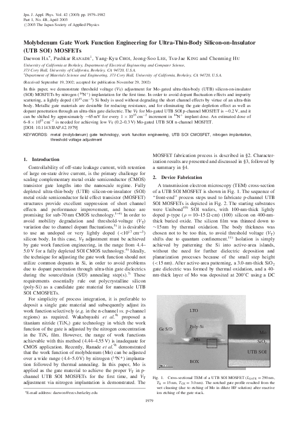 (PDF) Molybdenum Gate Work Function Engineering for Ultra-Thin-Body ...