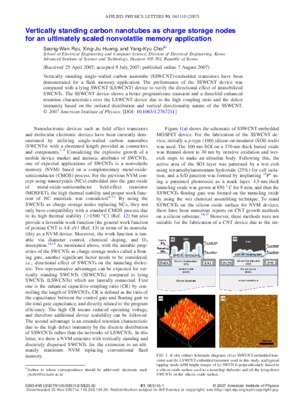 (PDF) Vertically standing carbon nanotubes as charge storage nodes for an ultimately scaled ...