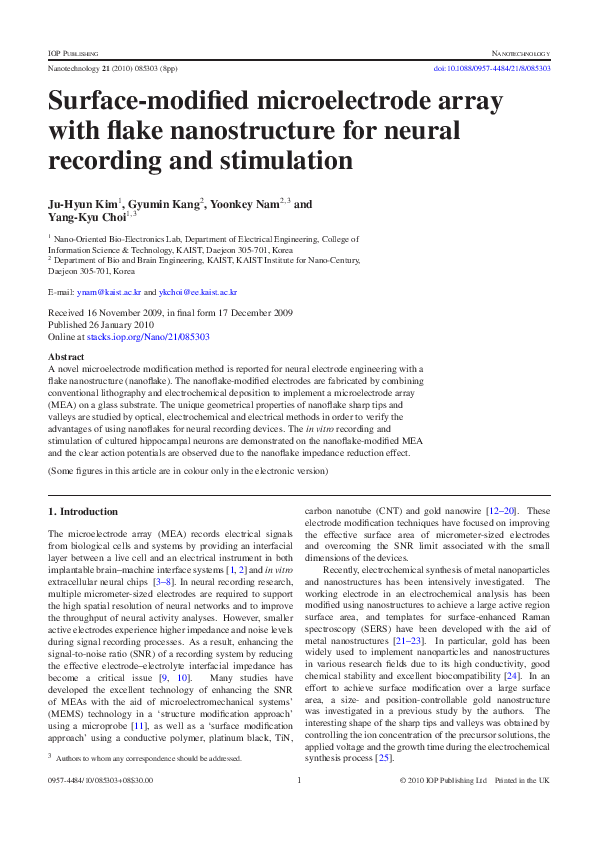 (PDF) Surface-modified microelectrode array with flake nanostructure ...