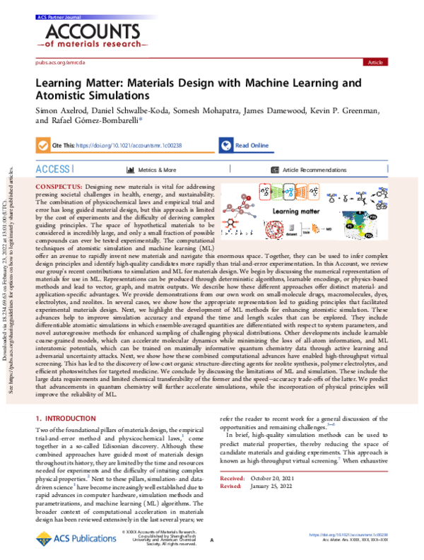 (PDF) Learning Matter: Materials Design with Machine Learning and ...