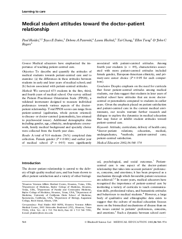 (PDF) Medical student attitudes toward the doctor-patient relationship