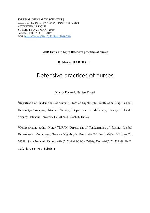 (PDF) The Defensive Practices of Nurses