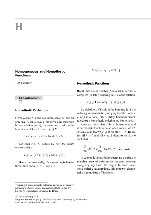 (PDF) Homogeneous and Homothetic Functions