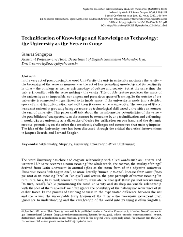 (PDF) Technification of Knowledge and Knowledge as Technology: the ...