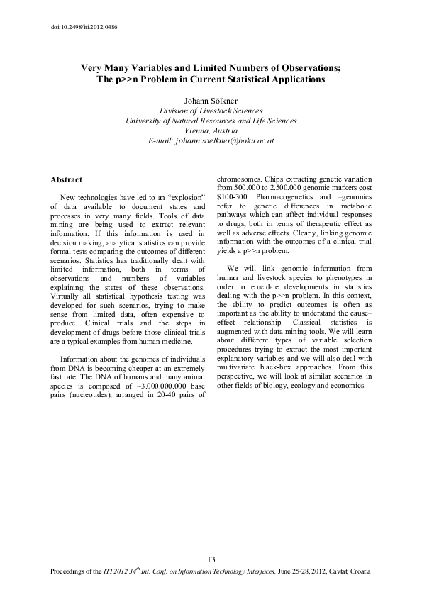 (PDF) Very Many Variables and Limited Numbers of Observations; The p>>n ... (PDF) Very Many Variables and Limited Numbers of Observations; The p>>n ...