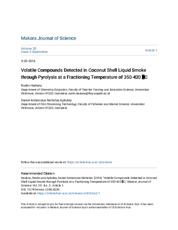 (PDF) Volatile Compounds Detected in Coconut Shell Liquid Smoke through ...