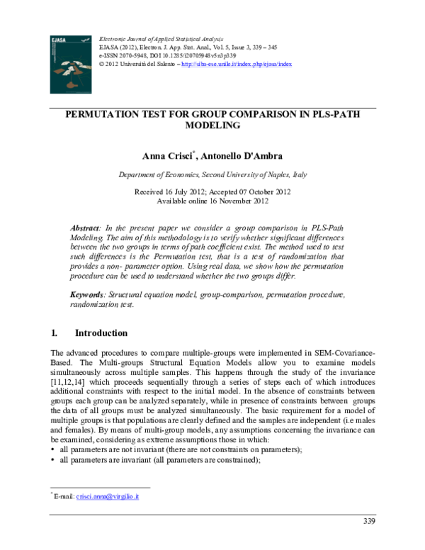 Pdf Permutation Test For Group Comparison In Pls Path Modeling