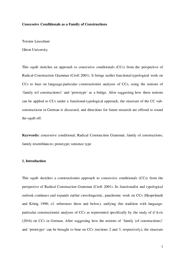 (PDF) Concessive conditionals as a family of constructions
