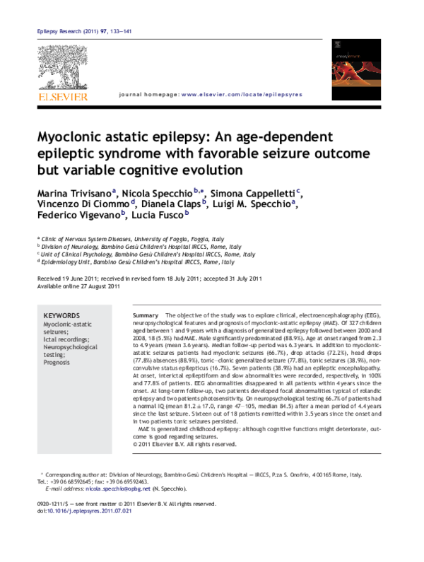 (PDF) Myoclonic astatic epilepsy: An age-dependent epileptic syndrome ...