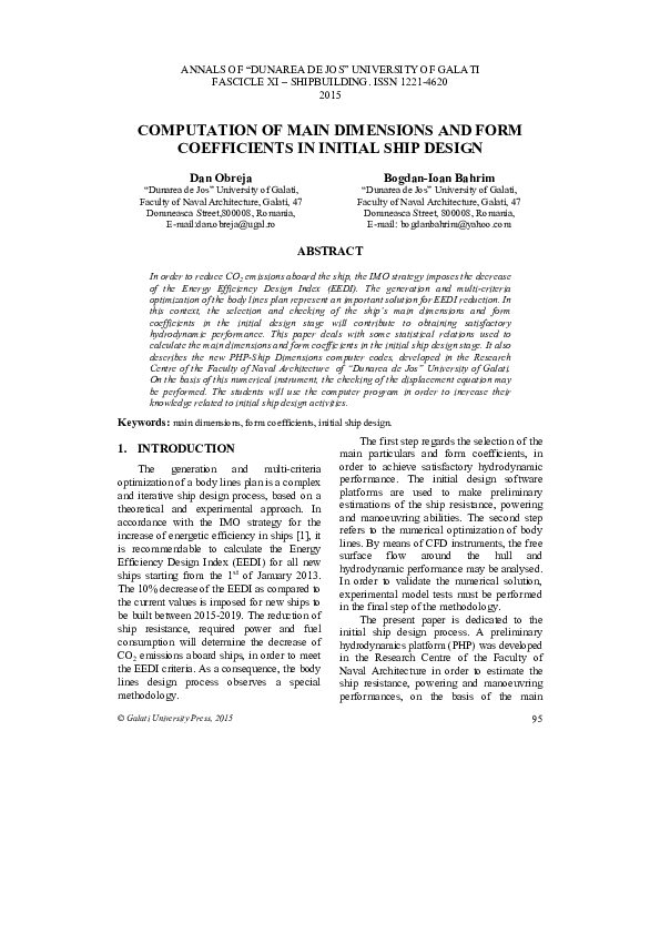 (PDF) Computation of main dimensions and form coefficients in initial ...
