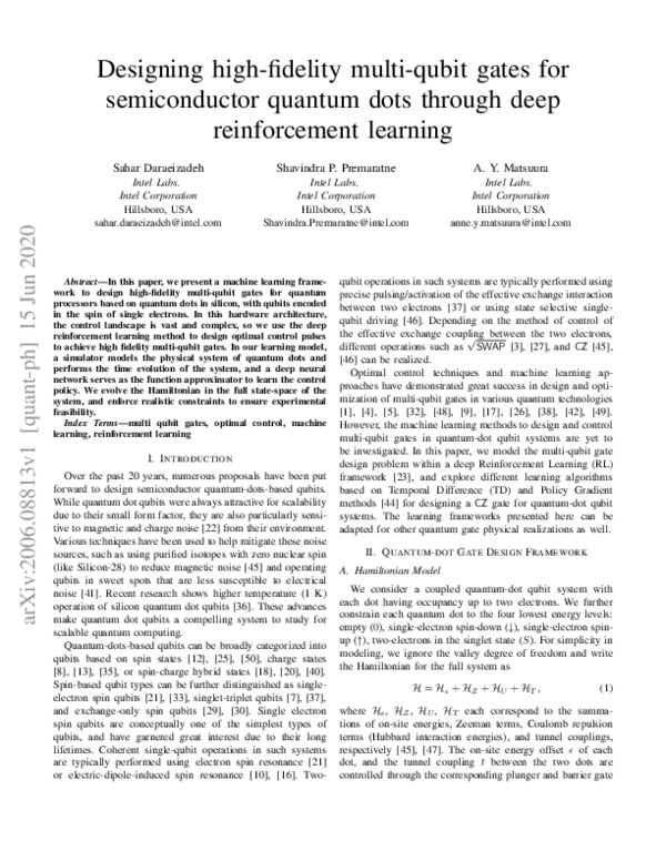 Pdf High Fidelity Multi Qubit Gate Design Via Deep Reinforcement Learning