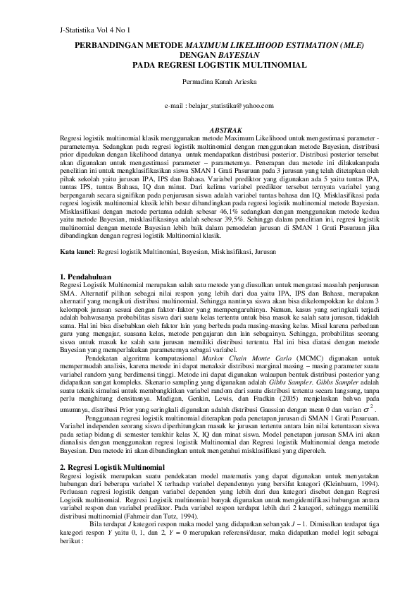 (PDF) Perbandingan Metode Maximum Likelihood Estimation (Mle) Dengan Bayesian Pada Regresi ...