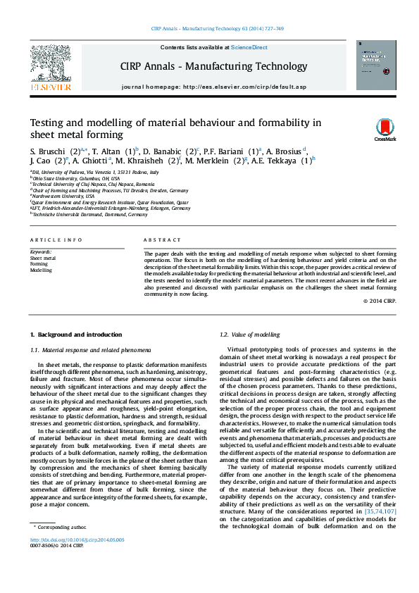(PDF) Testing and modelling of material behaviour and formability in ...