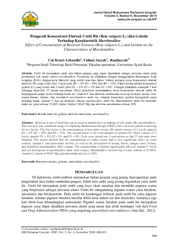 (PDF) Pengaruh Konsentrasi Ekstrak Umbi Bit (Beta vulgaris L.) dan ...