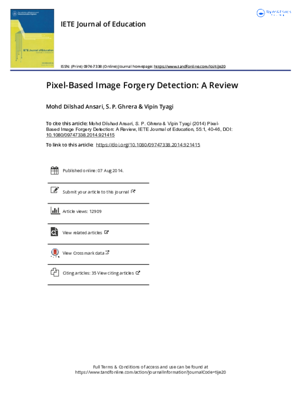 (PDF) Pixel-Based Image Forgery Detection: A Review