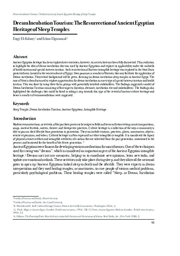 (PDF) Dream Incubation Tourism: The Resurrection of Ancient Egyptian ...